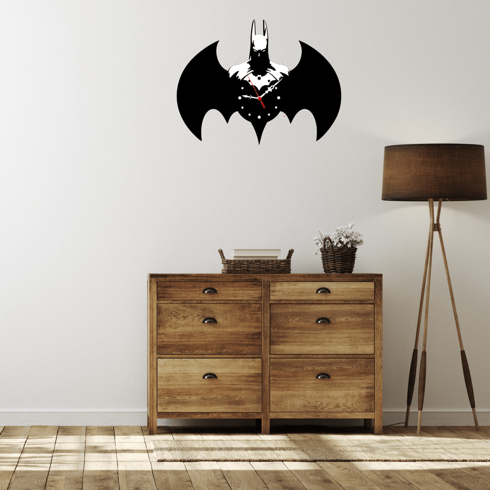 Wall Clock Bat Design 12” PlexiGlass Glossy Black Decorative Gift for ...