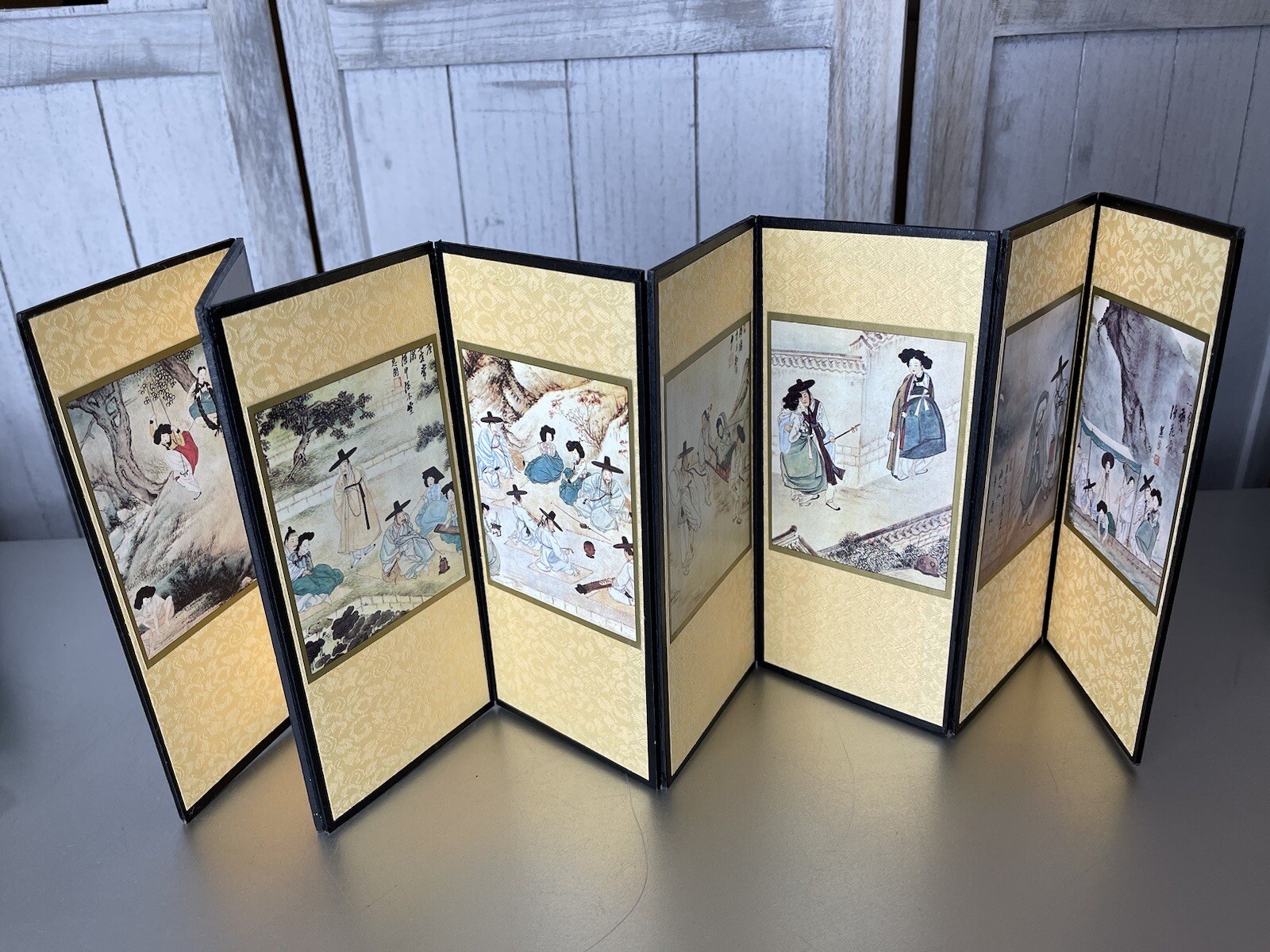 Vintage Japanese Miniature Furniture Hikone Byobu Gold Folding Screen ...