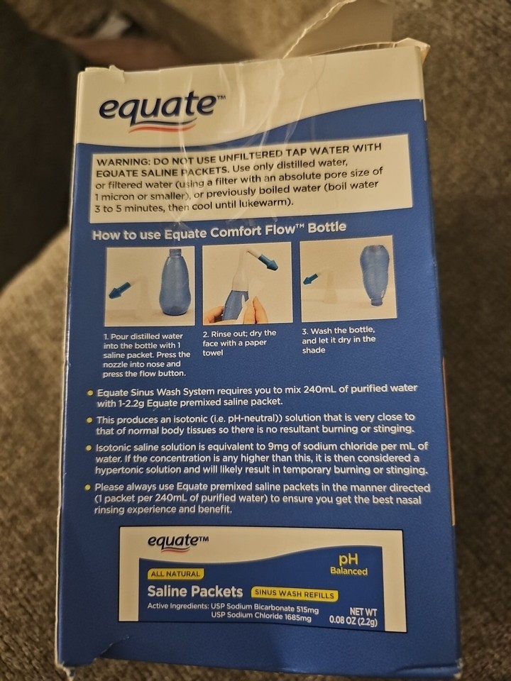 Equate Comfort Flow Bottle with 50 Saline Packets Nasal Wash System for ...