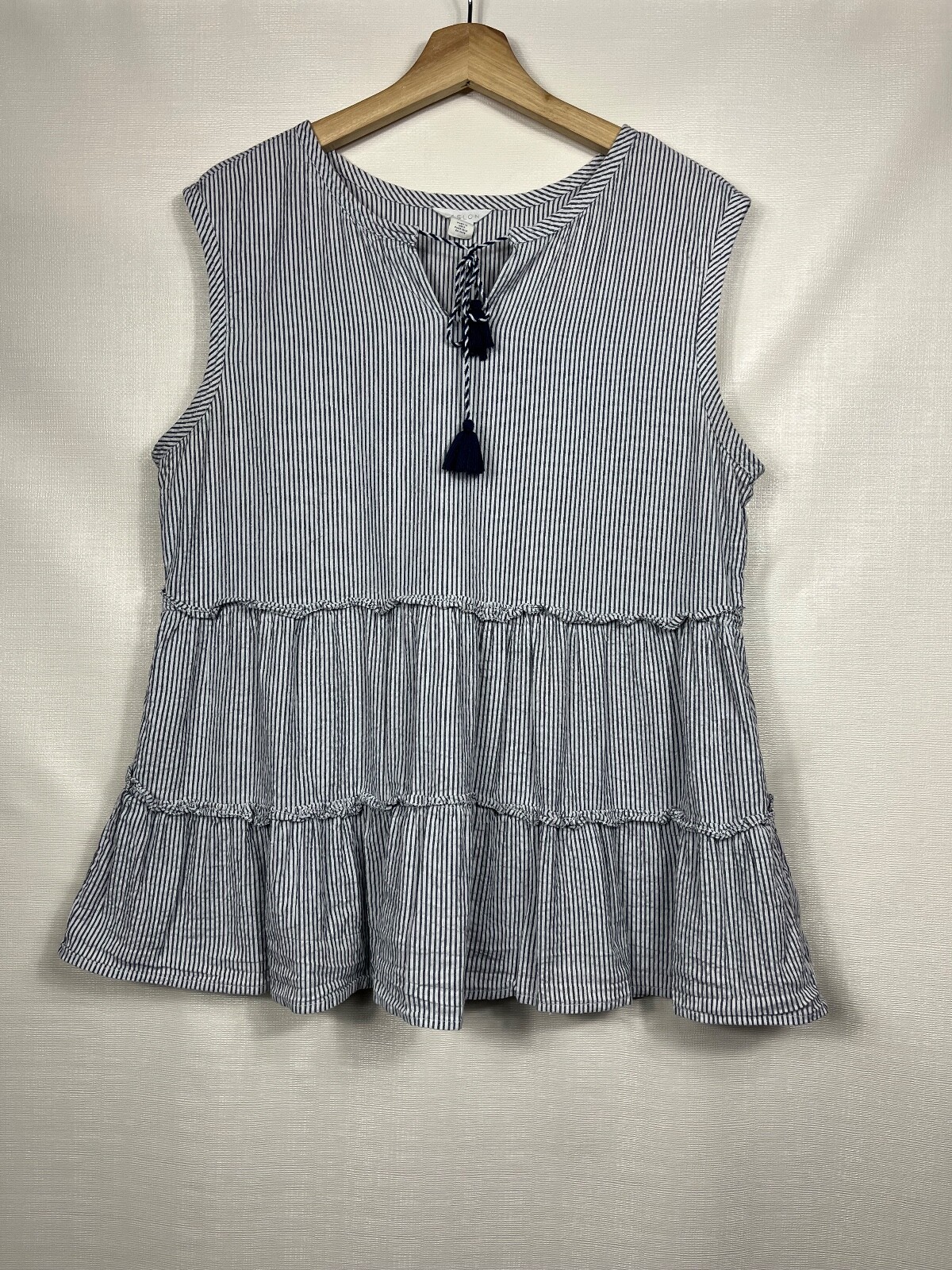 Caslon Boho Baby Doll Ruffle Tiered Blouse Blue White… - Gem