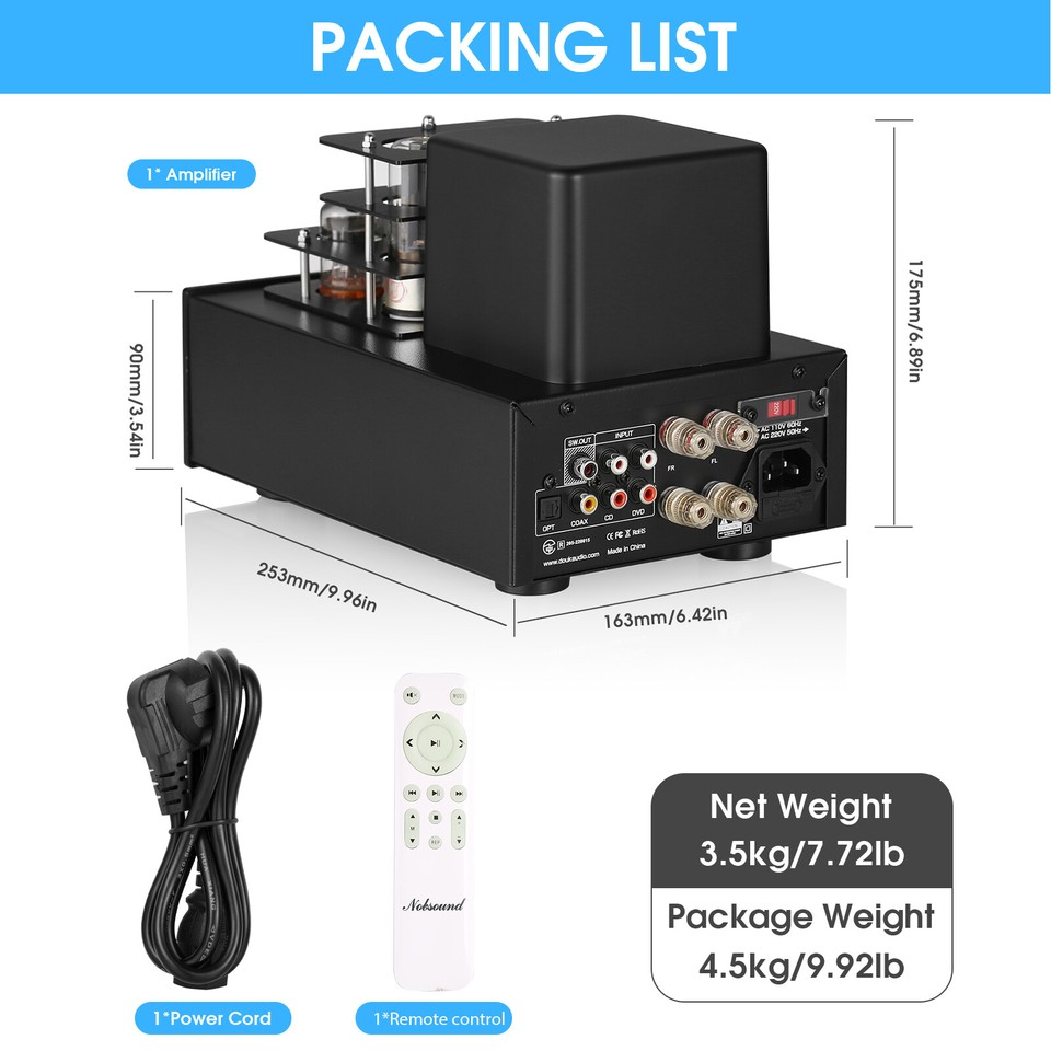 Nobsound A3 HiFi Valve Tube Amplifier COAX/OPT Amp Bluetooth Receiver ...