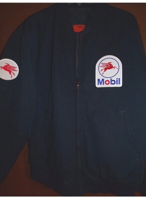 🚨🔥Vintage Mobil Gasoline Mens Blue Garage Workers Jacket Medium Moto ...