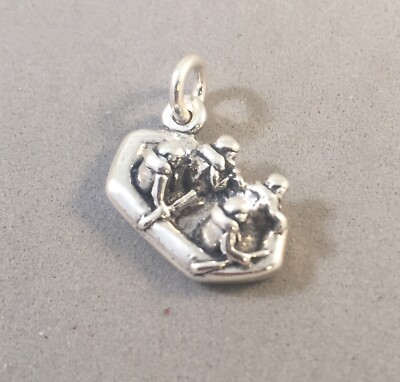 .925 Sterling Silver 3-D 4 People WHITE WATER RAFT CHARM Pendant NEW ...
