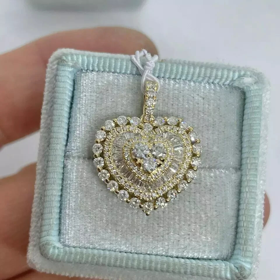 2Ct Round Cut VVS1/D Diamond Heart Pendant 14K Yellow Gold Finish 18 ...