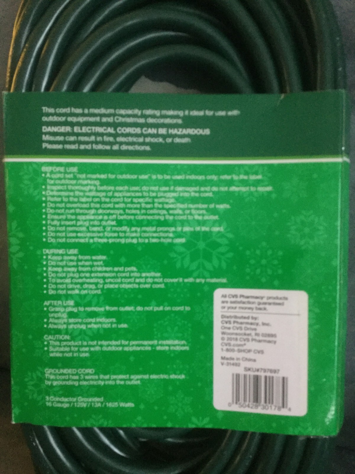 CVS MERRY BRIGHT 40 FOOT OUTDOOR CORD GREEN FOR CHRISTMAS DECORATIONS ...