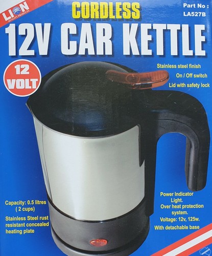 Lion Stainless Steel Cordless 12 Volt Car Kettle Travel Outdoor Touring ...