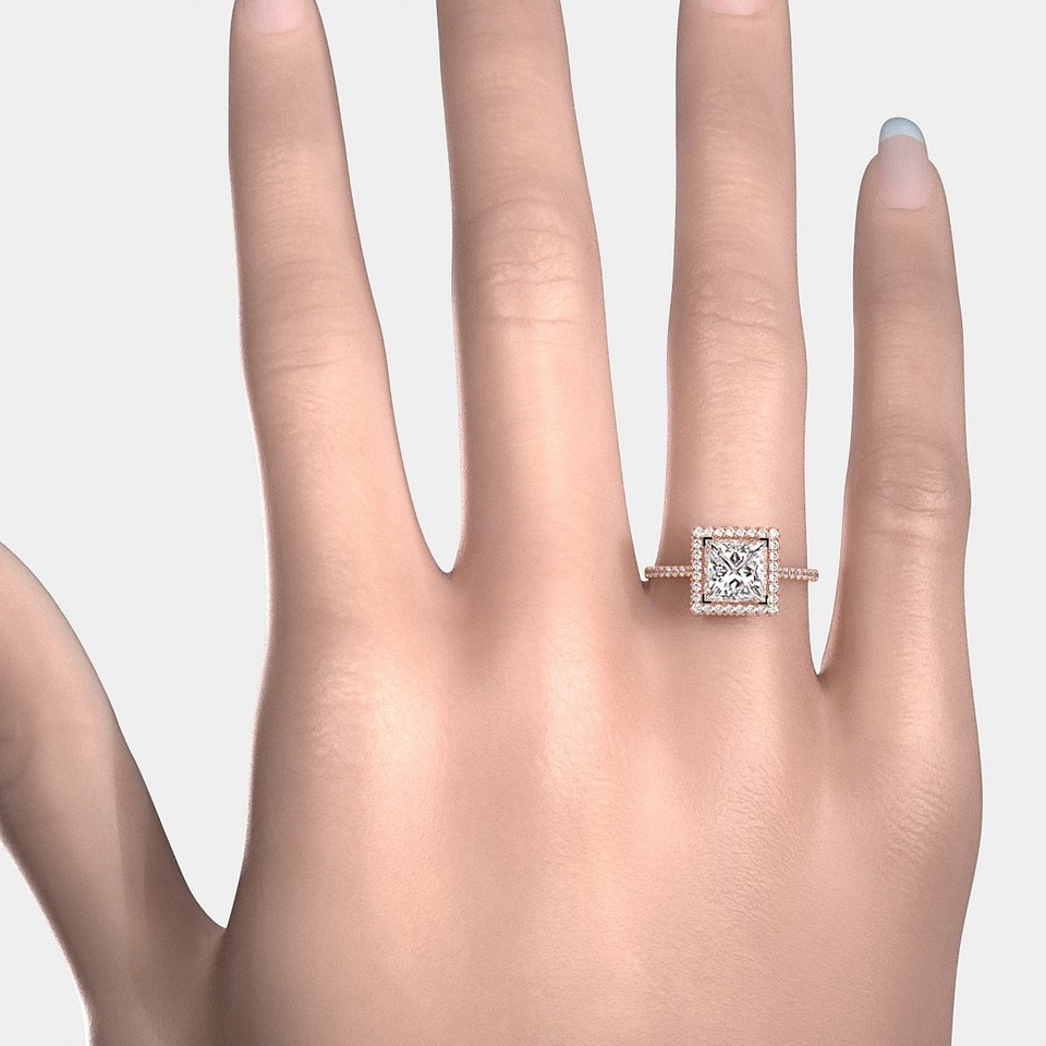 Affordable CVD Lab Created Princess Diamond Engagement Ring Rose Gold 3 ...