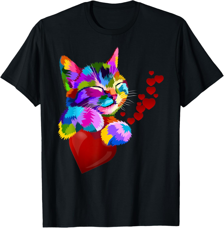 Simpatico Gatto Colorato Divertente San Valentino Cuori Bambini Regalo ...