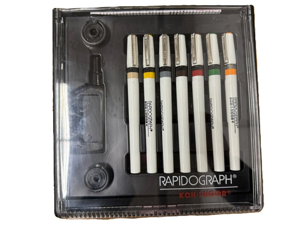 Koh-I-Noor Rapidograph Slim Pen and Ink Set, 7 Assorted Pen Nibs and ...