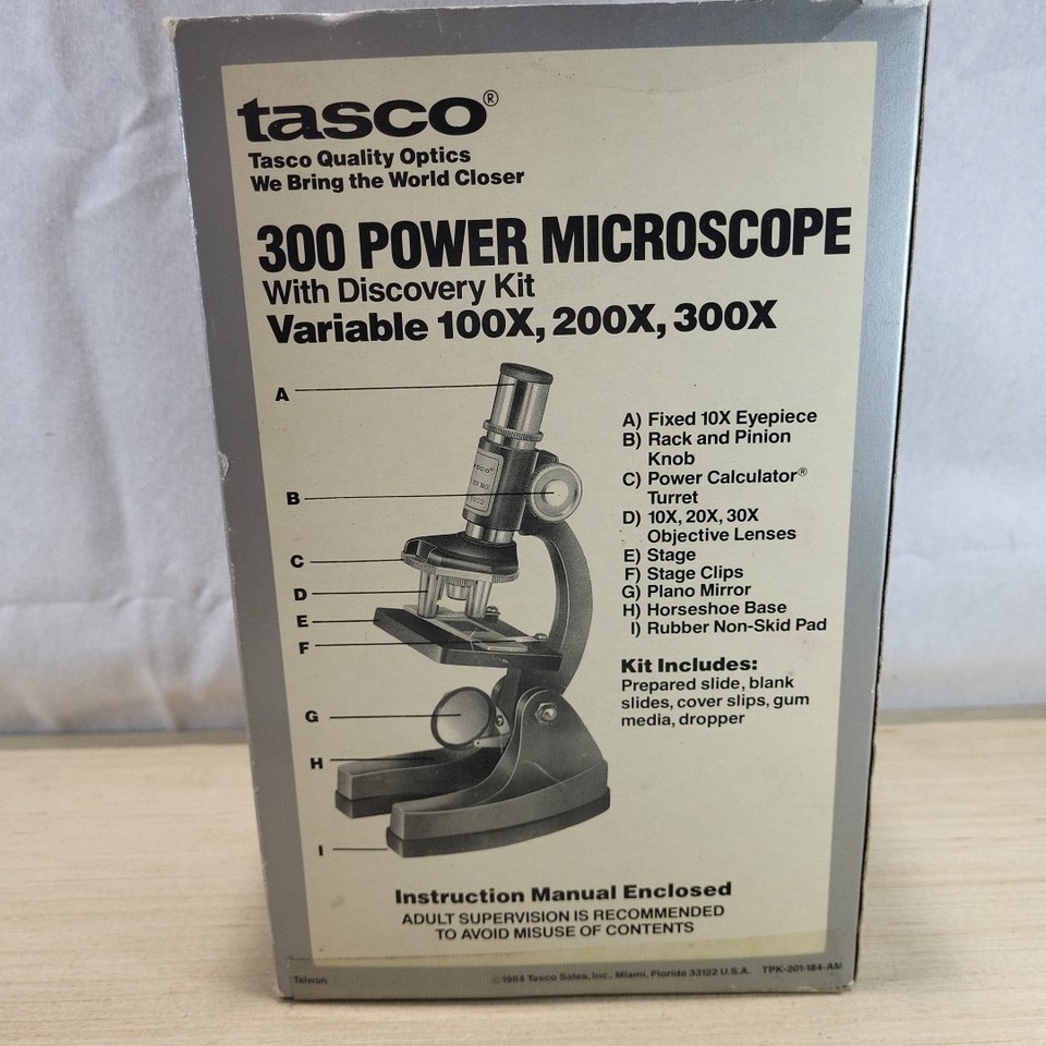 Vtg 1984 Tasco 300 Power Microscope & 36 Specimens (12 Prepared Slides ...