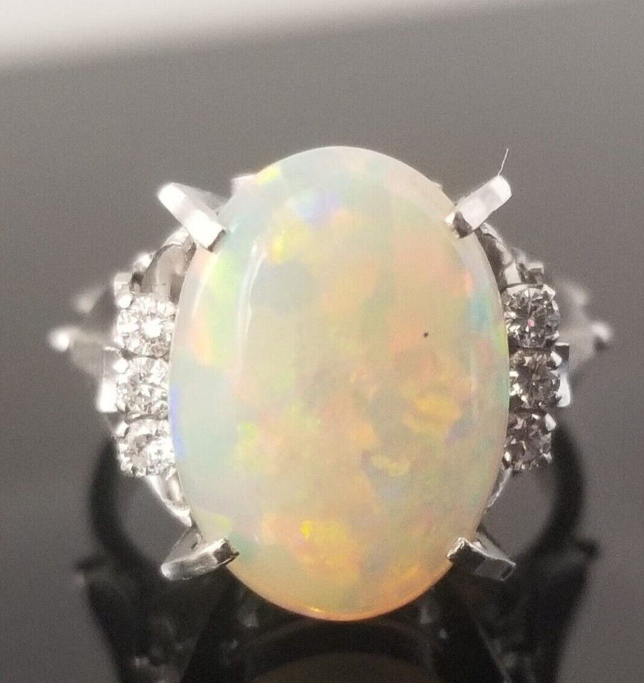 3.83TCW Gorgeous Semi Black Australian Opal Diamond Platinum ring | eBay
