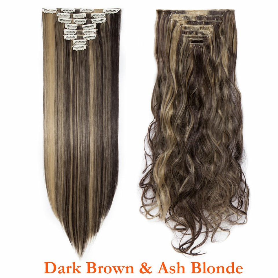 100% Natural 8Pcs Clip In Hair Extensions Full Head As Human Real Long ...