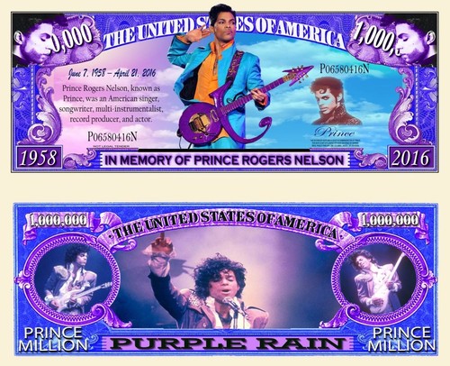 Prince Purple Rain Million Dollar Bill Funny Money Novelty Note with ...