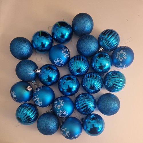 Blue Christmas Baubles Set Of 24 - Tree Festive Xmas Decorations Decs ...