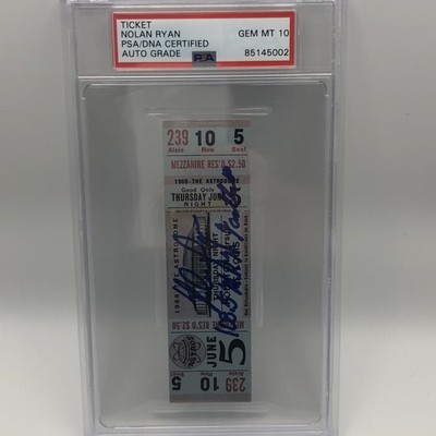 Nolan Ryan Autographed 1969 PSA 10 RARE Houston Astros Ticket! | eBay