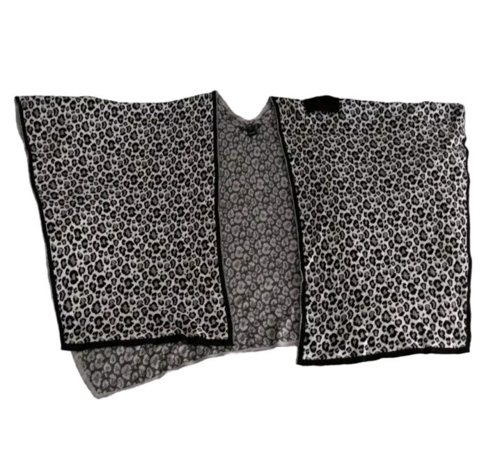 Parkhurst OS 100% Cotton Black White Animal Print Drape Sweater Poncho ...