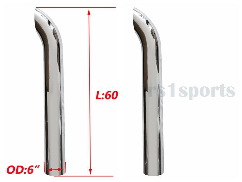 Pair Of Chrome 6"OD x 60" Length Curved Exhaust Stack Pipe Semi Truck 6 ...