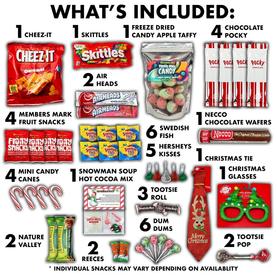Christmas Variety Pack Gift Basket Care Package 50 Count Stocking ...