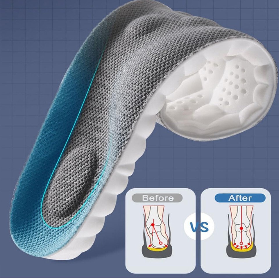 4D Shoe Insoles for Men Women Memory Foam Orthotic Shoe Inserts Sports ...