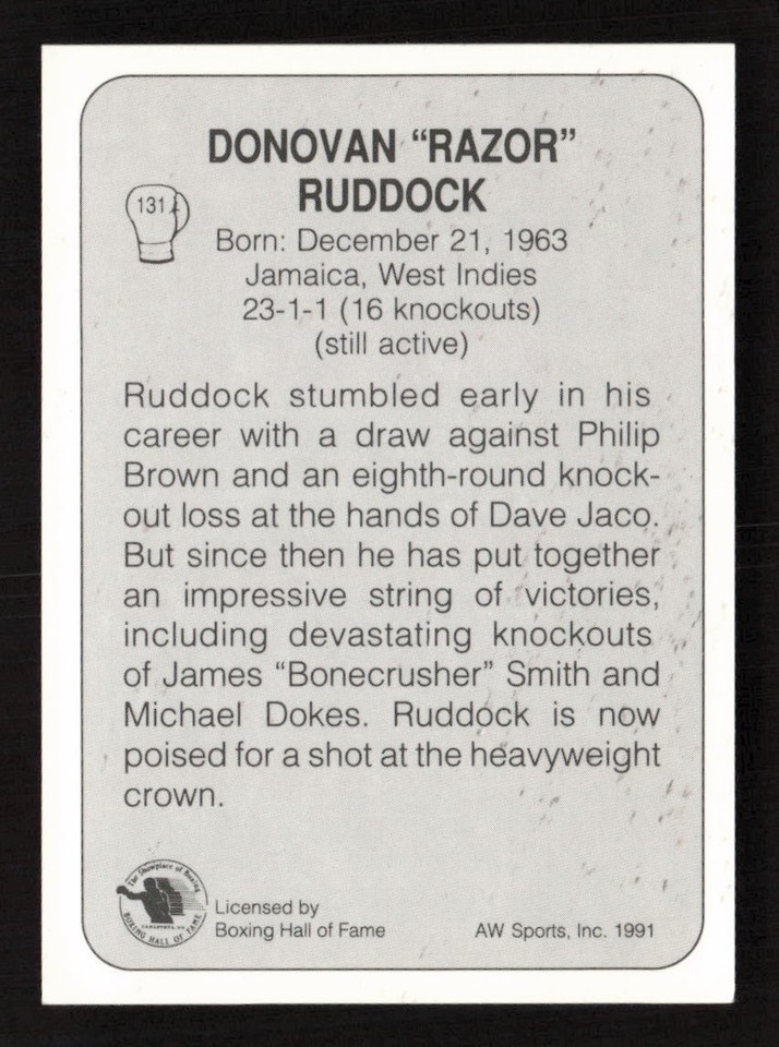 1991 AW Sports Boxing #131 Donovan "Razor" Ruddock EX/NM | eBay