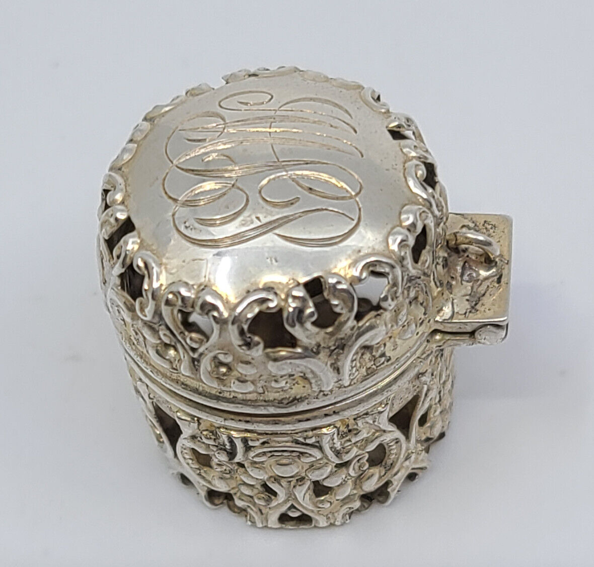 Antique Sterling Silver Chatelaine Thimble Holder Case w/Mono | eBay