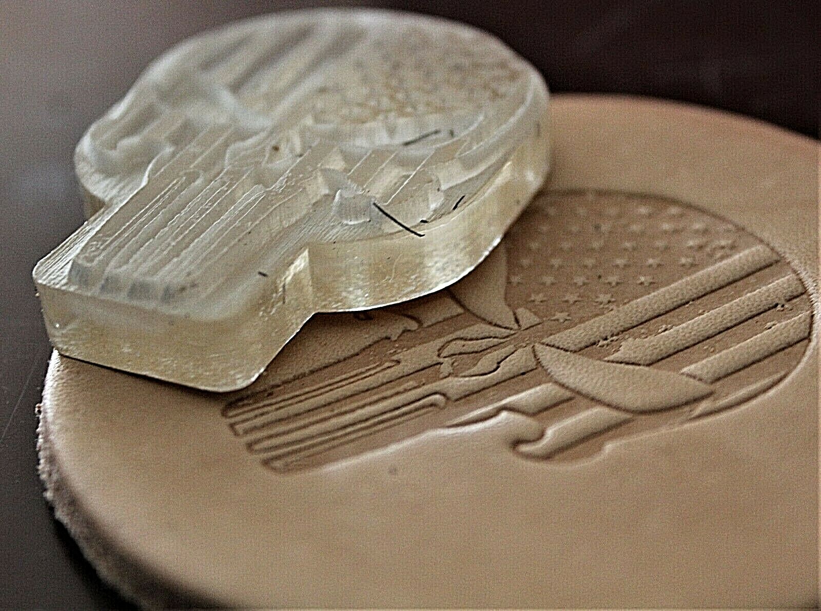 ACRYLIC Leather Embossing Stamp PUNISHER SKULL FLAG for Veg Tanned ...