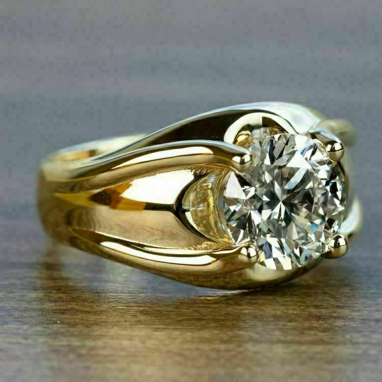 2Ct Round Simulated Diamond Men Solitaire Engagement Ring 14K Yellow ...