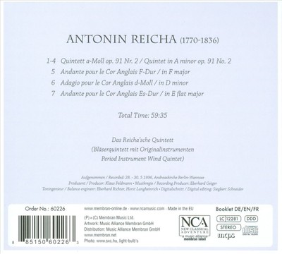 DAS REICHA'SCHE QUINTETT ANTONIN REICHA: QUINTET; ANDANTES POUR LE COR ...
