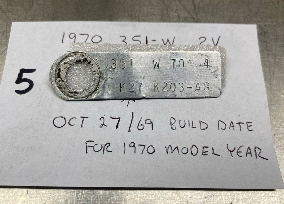 1969 1970 Ford Mustang Mercury Cougar Original Engine ID Tag FOMOCO 351 ...