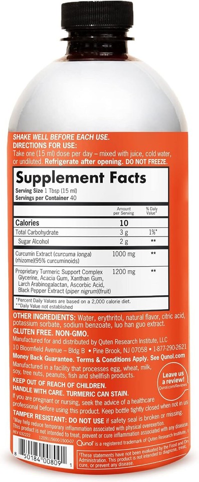 Qunol Liquid Turmeric Curcumin with Bioperine 1000mg - 40 Day Supply ...