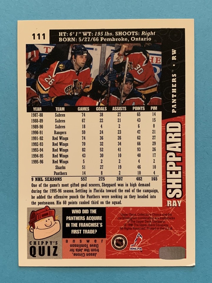 RAY SHEPPARD Signed 1996-97 UD #111 Florida Panthers Red Wings ...