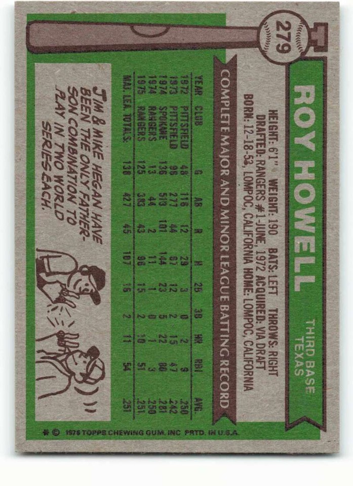 1976 Topps #279 Roy Howell NM+ RC Rookie Rangers ID:324925 | eBay