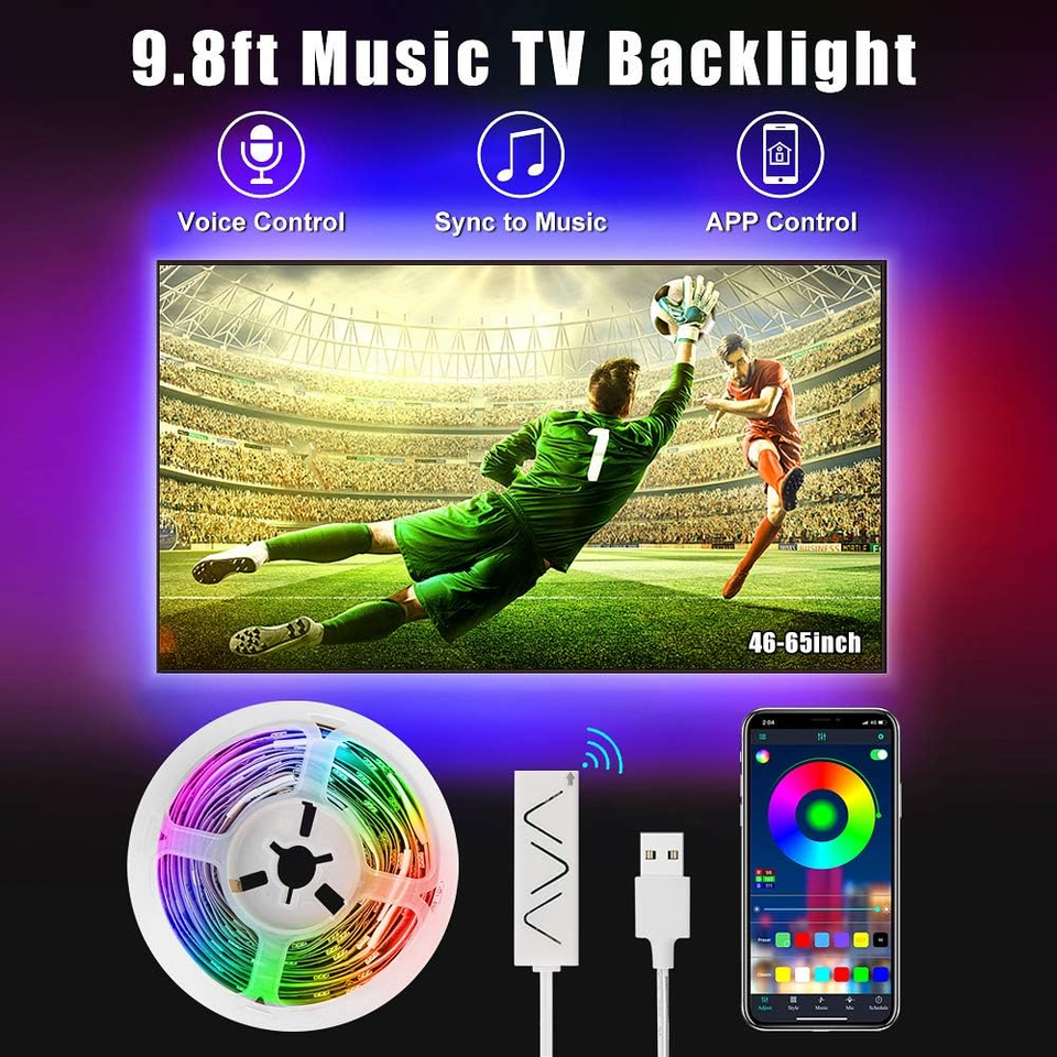 9.8Ft TV Backlight Led Strip Lights 46-60In Color Changing Gaming ...