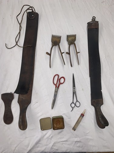 Lot of 8 Collectable Barber Tools ~ Razor Strops, Scissors, 1892 ...
