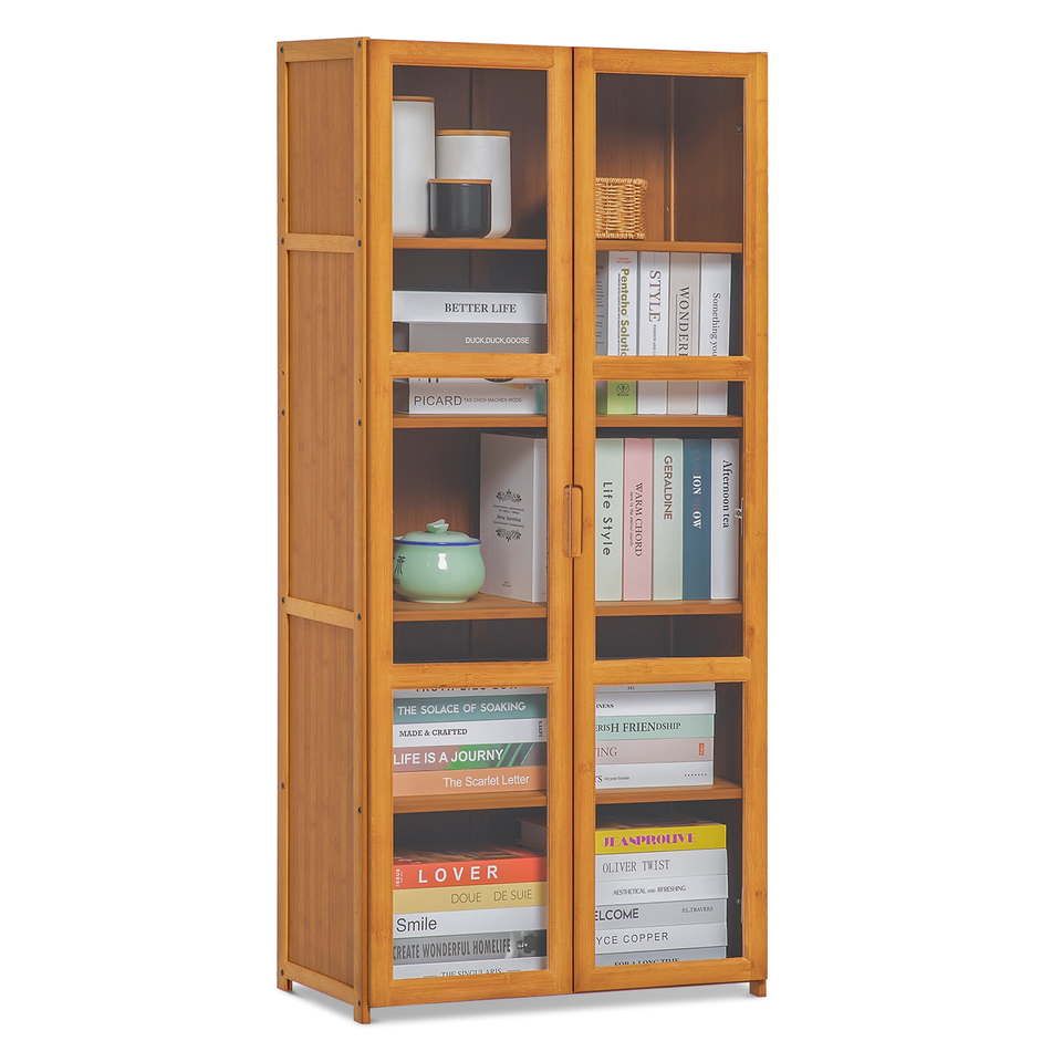 24" Bamboo 5-Tier Dual[ACRYLIC DOORS]Book Storage Shelf Enclosed ...