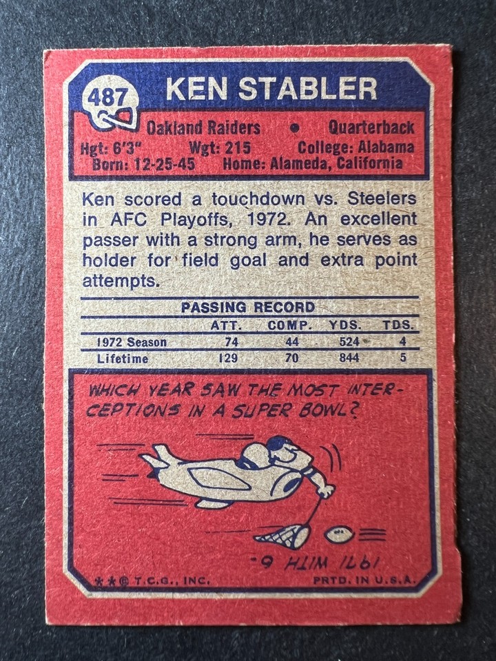 1973 Topps Ken Stabler #487 poor damaged | eBay