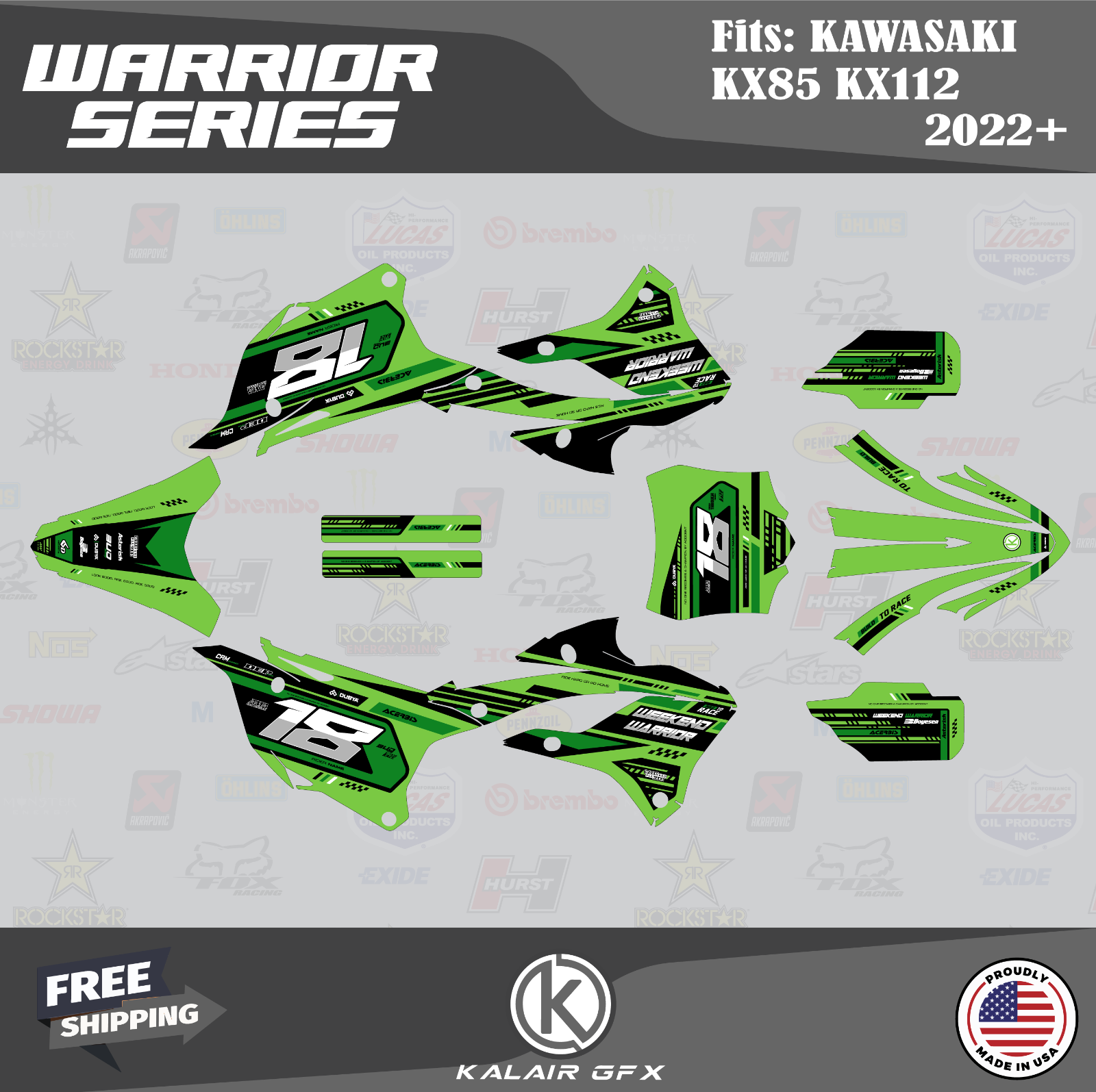 Graphics Kit for KAWASAKI KX85 KX112 2022 2023 2024 Warrior - Green | eBay