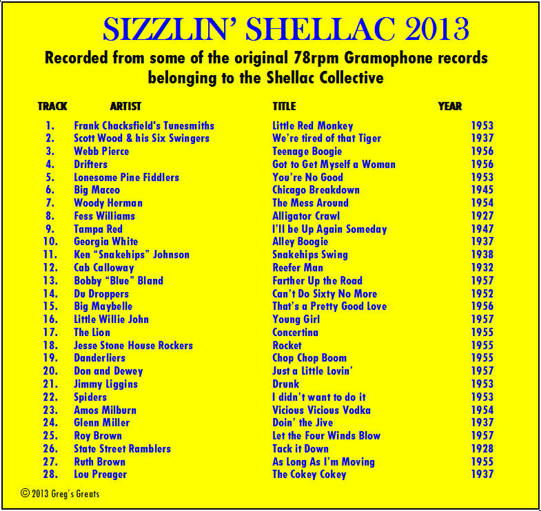SIZZLIN' SHELLAC COLLECTIVE 2013 CD - 28 ORIGINAL 78s FROM 1928 TO 1957 ...