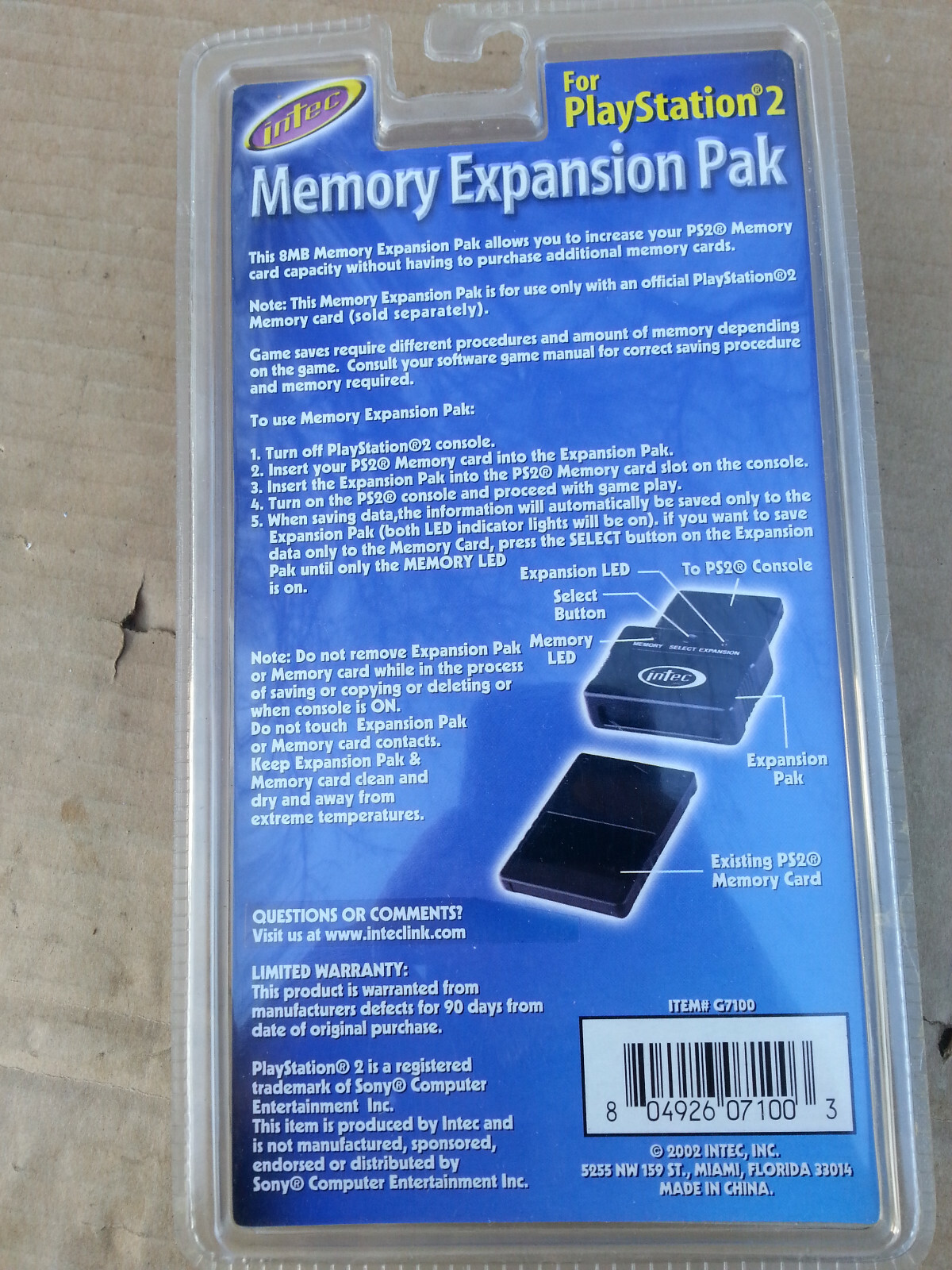 NEW SEALED INTEC 16MB MEMORY EXPANSION PAK G7100 FOR PLAYSTATION 2 PS2 ...