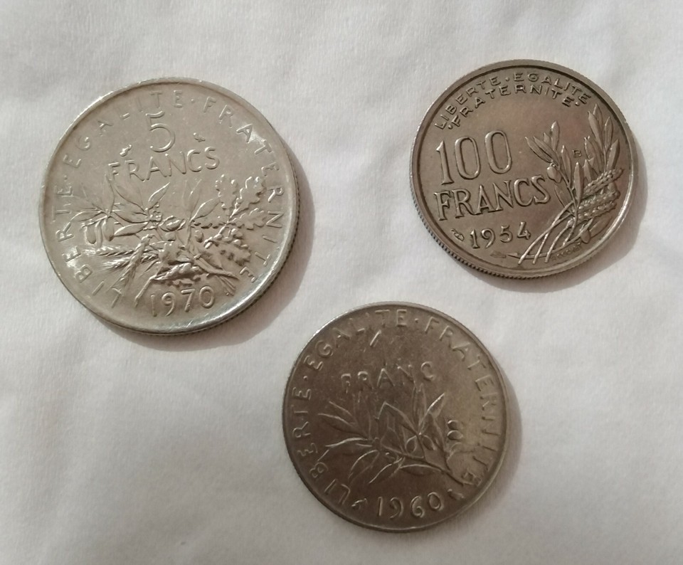 1 Franc (1960) & 5 Francs (1970) & 100 Frances (1954) France 🇫🇷 Coin ...