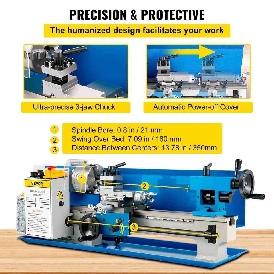 Mini Metal Milling Lathe 7x14 in Infinitely Variable Speed Nylon Gear ...