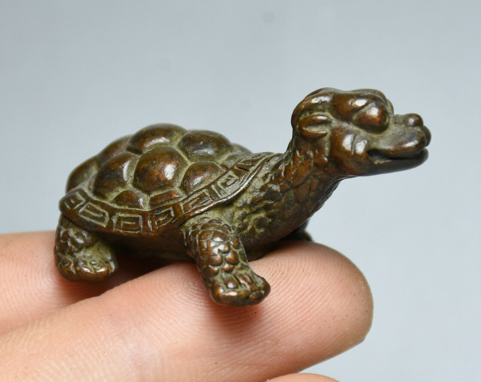 4CM Old China Bronze Fengshui Longevity Animal Turtle Tortoise Statue ...