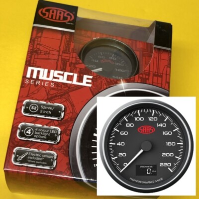 SAAS Muscle SG31632? Speedometer 220 KPH In dash Black 89mm 3-1/2 ...