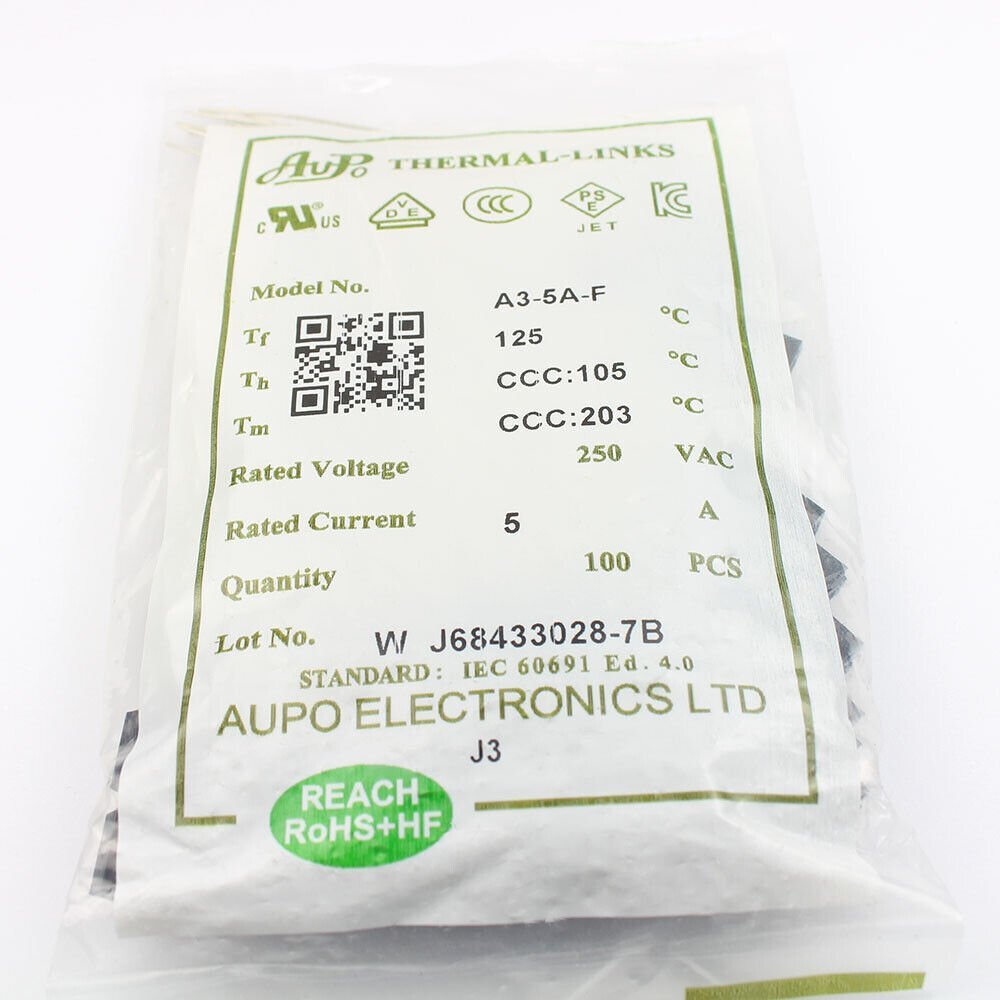 5Pcs AUPO Thermal Fuse Tf 125℃5A 250V Square RH Temperature Switch A3 ...