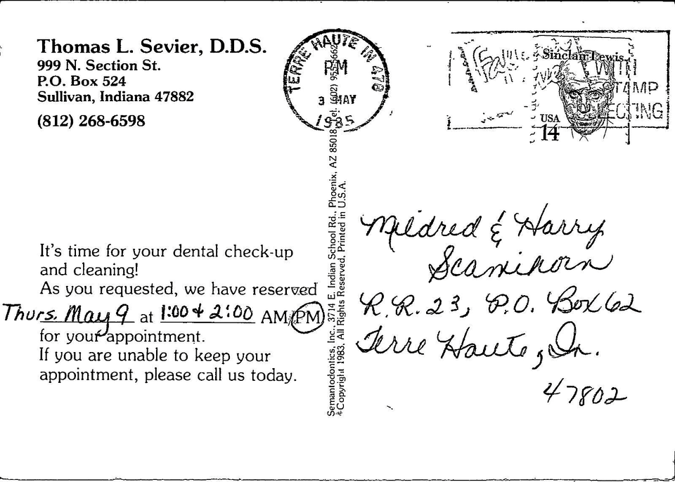 Postcard I Love Clean Teeth DDS Thomas Sevier Dental Appt Reminder ...
