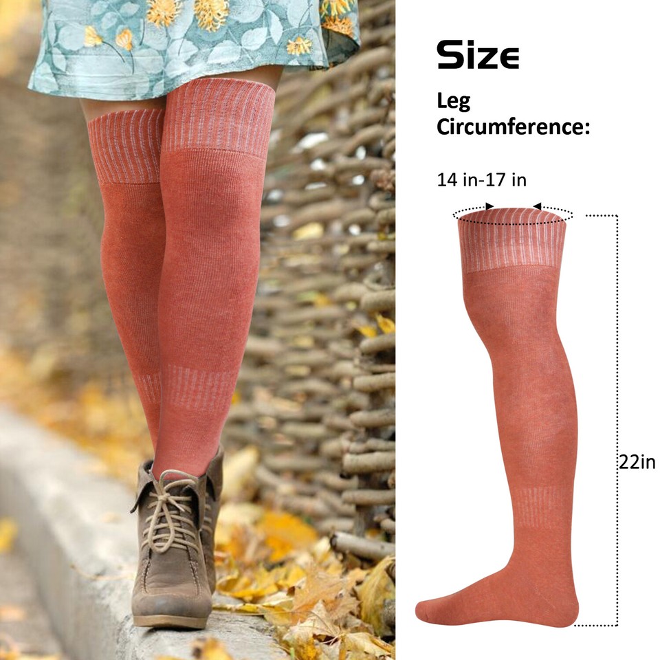 2 Pairs Women Long Socks Warm Over Knee High Wool Knitted Thick ...