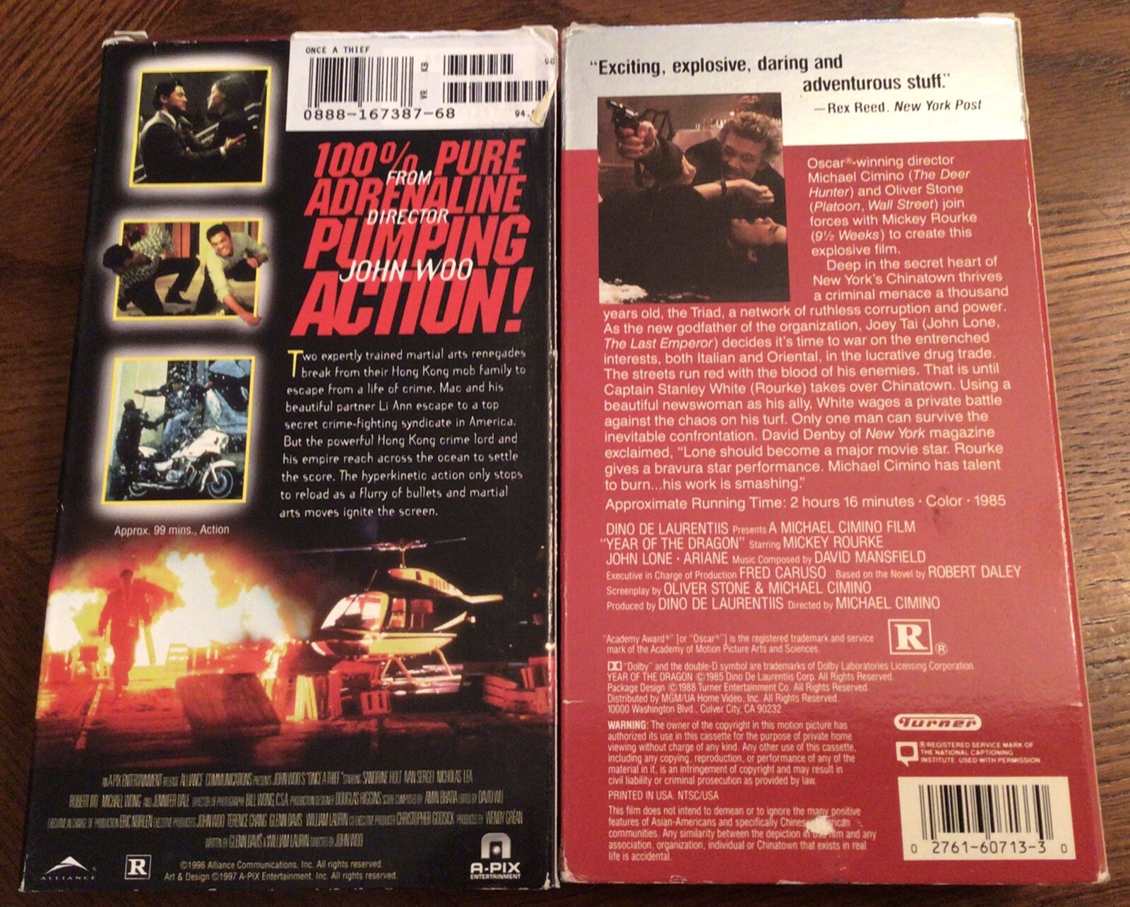 Year of the Dragon (VHS, 1985)/John Woo’s Once A Thief (VHS, 1997) 2 ...