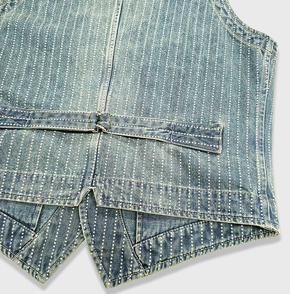 Striped Vest Men's Denim Vest Work Waistcoat Vintage Casual Coat ...
