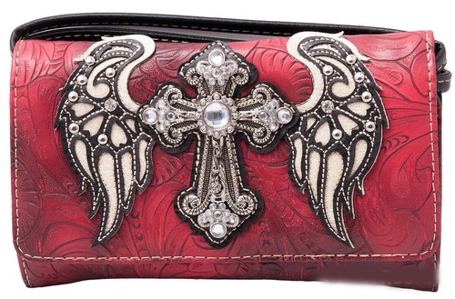 Western Rhinestone Cross Angel Wings Concealed Carry Handbag Wallet ...