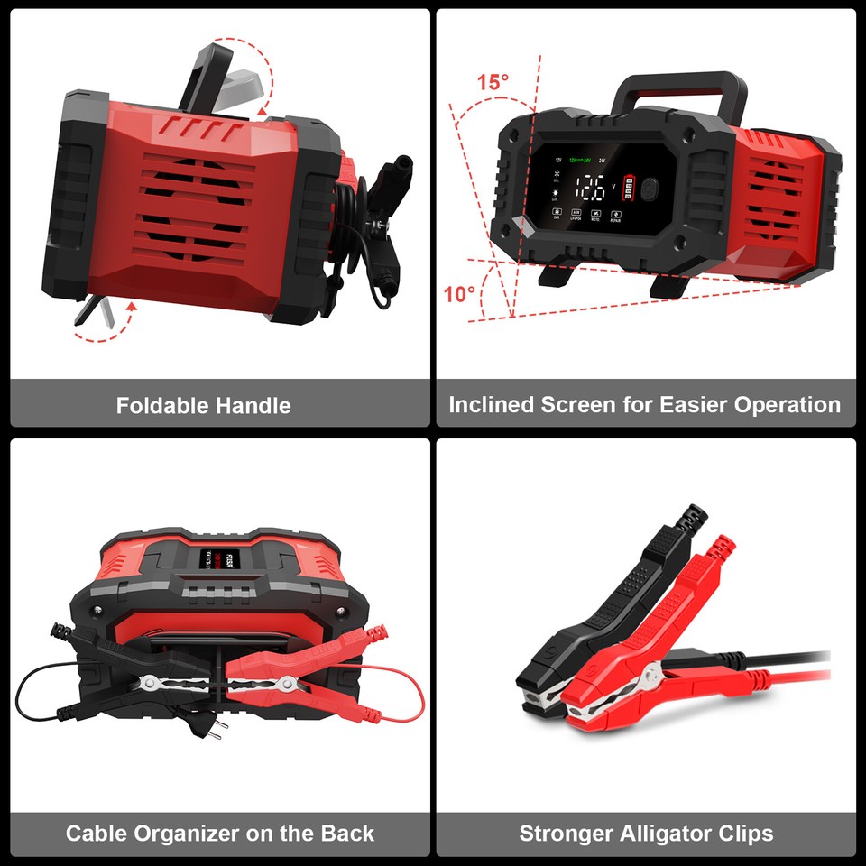 12V/24V Car Battery Charger Portable 20A Smart Intelligent Pulse ...